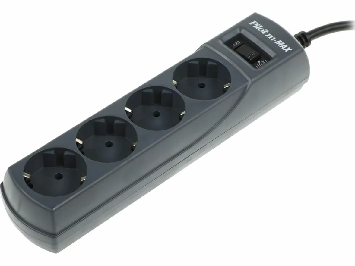 Surge protector Pilot m Max 4 euro outlets, 15А/3.3кВа, 3m, black