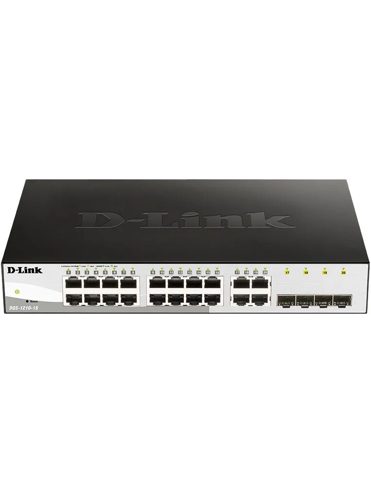 Коммутатор настраиваемый D-link DGS-1210-16/G2A L2, 16х1000Base-T, 4хCombo 1000Base-T/SFP, упрощенный интерфейс CLI
