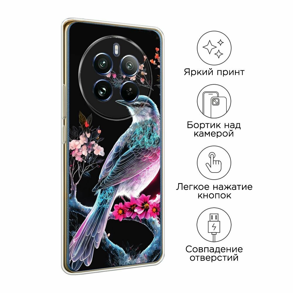 Чехол на Realme 12 Pro / Реалми 12 Про с принтом "Птица на цветущем дереве" — фото 1