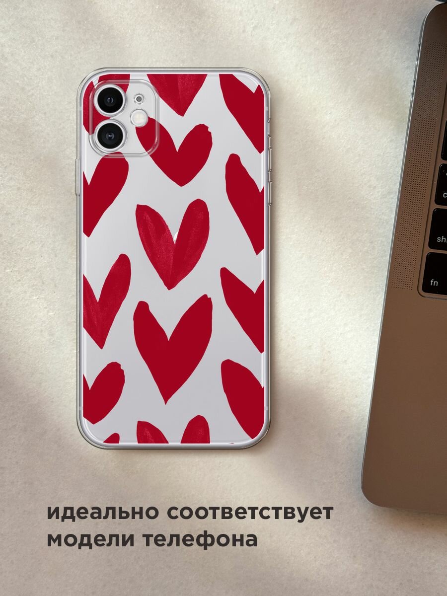 Чехол на Apple iPhone 11 / Айфон 11 с принтом "Красные сердечки рисунок - 14 февраля", прозрачный — фото 1