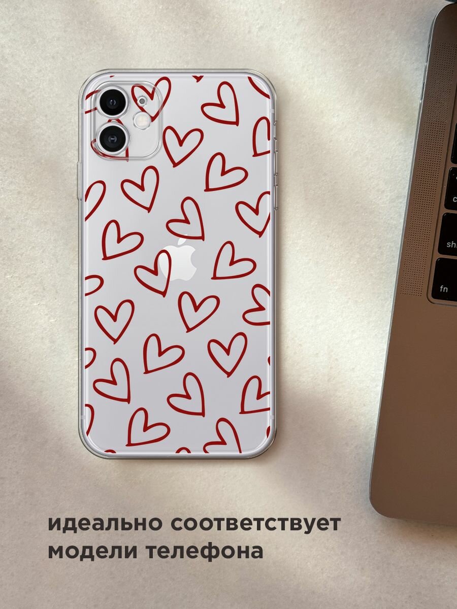 Чехол на Apple iPhone 11 / Айфон 11 с принтом "Little hearts doodles 2 - 14 февраля", прозрачный — фото 1