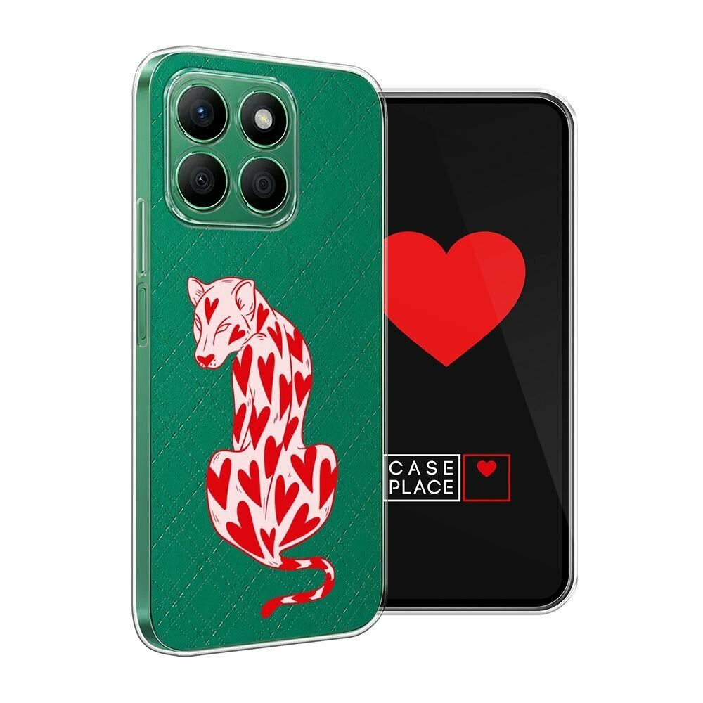 Чехол на Honor X8B / Хонор X8B с принтом "Heart panther 2 - 14 февраля", прозрачный — фото 1