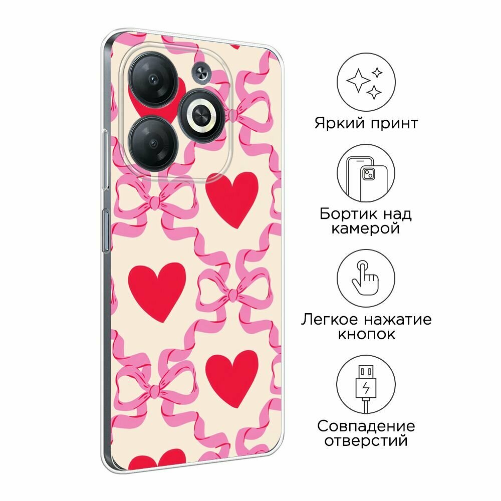 Чехол на Infinix Smart 8/8 HD/HOT 40i / Инфиникс Смарт 8/8 HD/HOT 40i с принтом "Hearts and ribbons 1 - 14 февраля" — фото 1