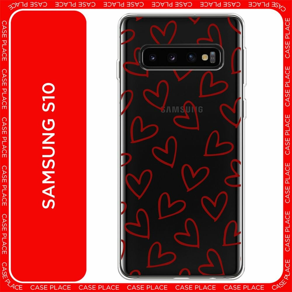 Чехол на Samsung Galaxy S10 / Самсунг Галакси S10 с принтом "Little hearts doodles 2 - 14 февраля", прозрачный
