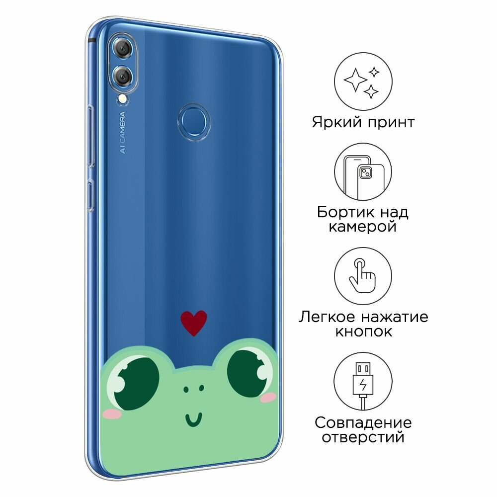 Чехол на Honor 8X / Хонор 8Х с принтом "Влюблённая лягушка - 14 февраля", прозрачный — фото 1