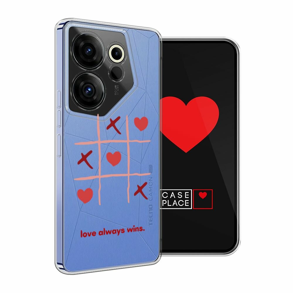 Чехол на Tecno Camon 20 Premier / Текно Камон 20 Премьер с принтом "love always wins - 14 февраля", прозрачный — фото 1