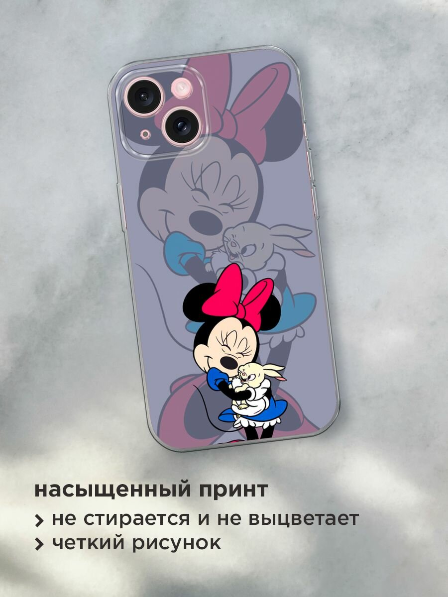 Чехол на Apple iPhone 15 / Айфон 15 с принтом "Минни с кроликом" — фото 1