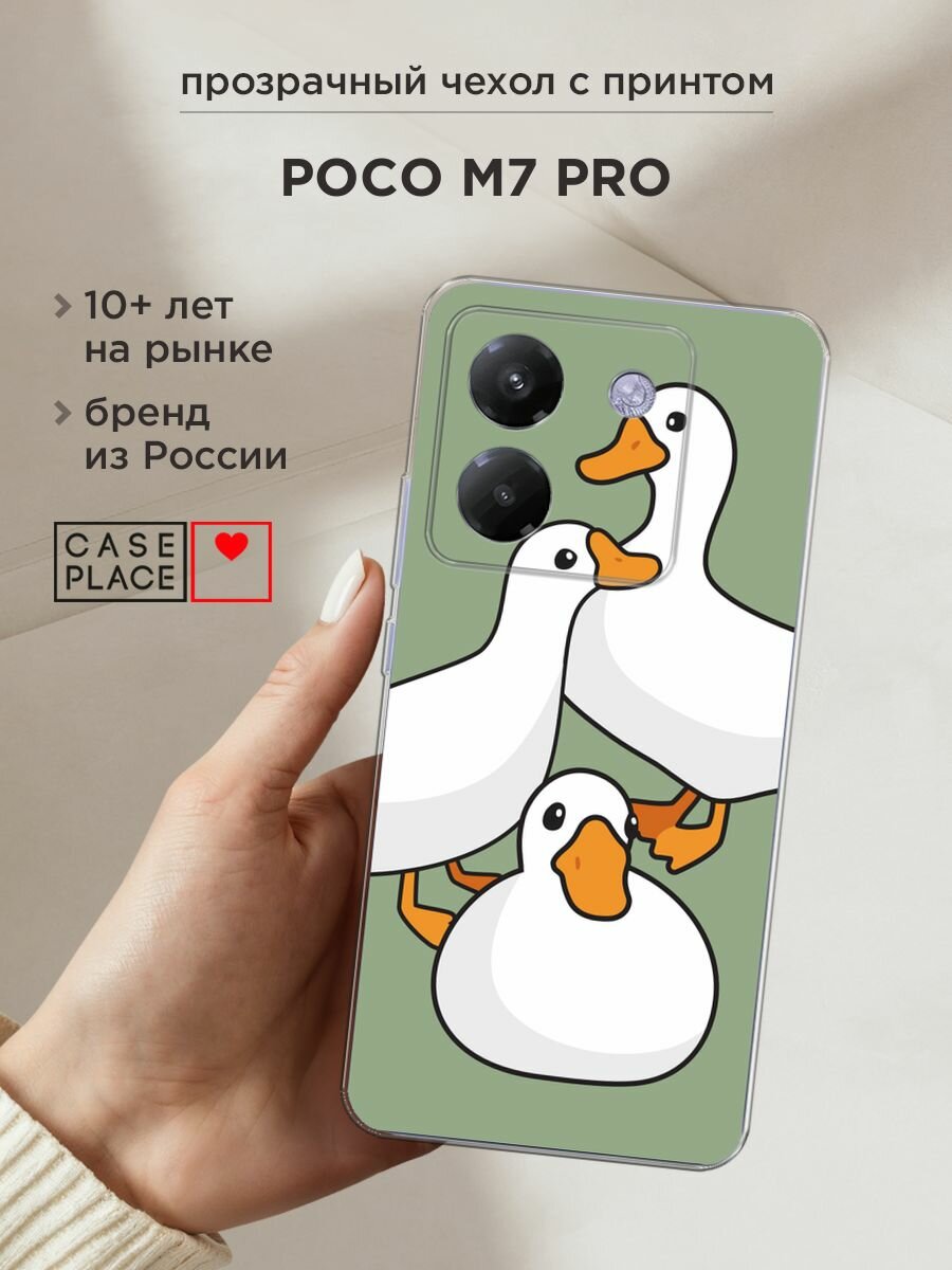 Силиконовый чехол на Poco M7 Pro / Поко М7 Про с принтом "Утиное трио"
