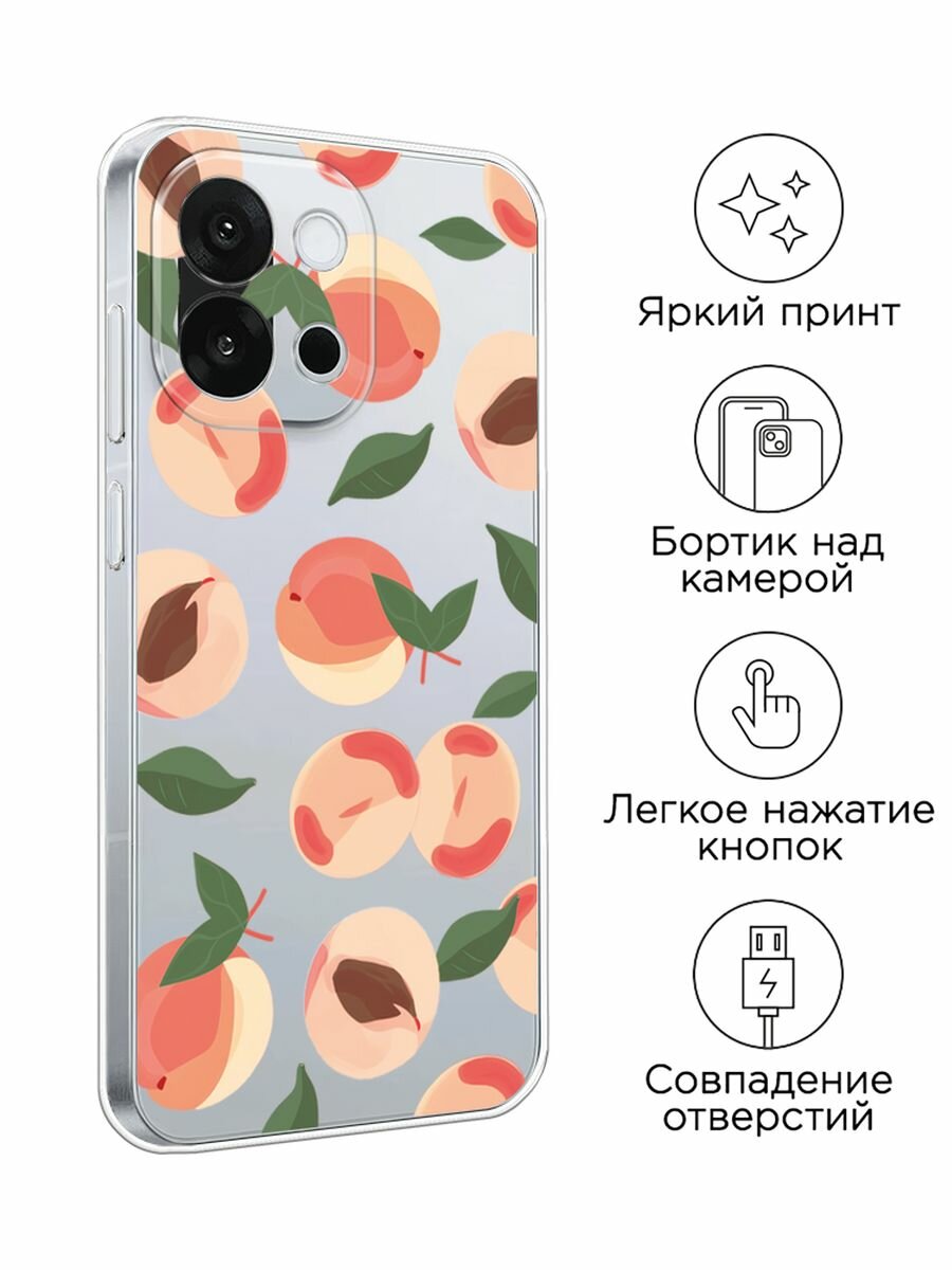 Чехол на OnePlus 13T / Ван Плас 13Т с принтом "Нежные персики паттерн 2", прозрачный — фото 1