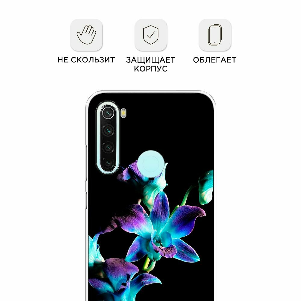 Чехол на Xiaomi Redmi Note 8 / Сяоми Редми Нот 8 с принтом "Синий цветок на черном" — фото 1