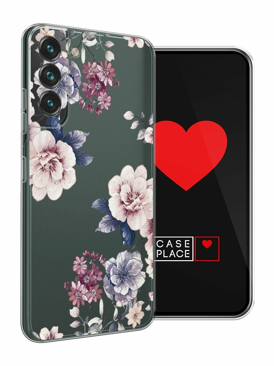 Чехол на Samsung Galaxy S22 + / Самсунг Галакси S22 Плюс с принтом "Нежные винтажные цветы", прозрачный — фото 1