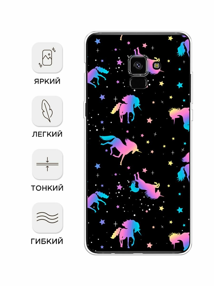 Чехол на Samsung Galaxy A8 + / Самсунг Галакси А8 Плюс 2018 с принтом "Единороги градиент" — фото 1