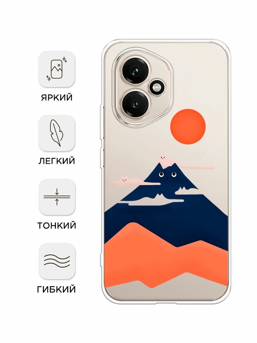 Чехол на Honor 400 / Хонор 400 с принтом "Кот-гора", прозрачный — фото 1