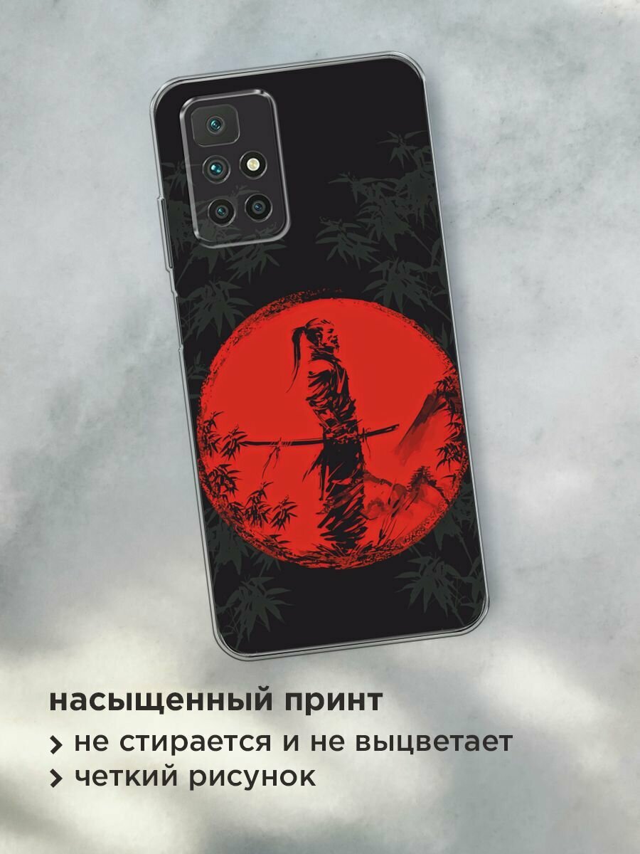 Чехол на Xiaomi Redmi 10 / Сяоми Редми 10 с принтом "Самурай на красном фоне" — фото 1