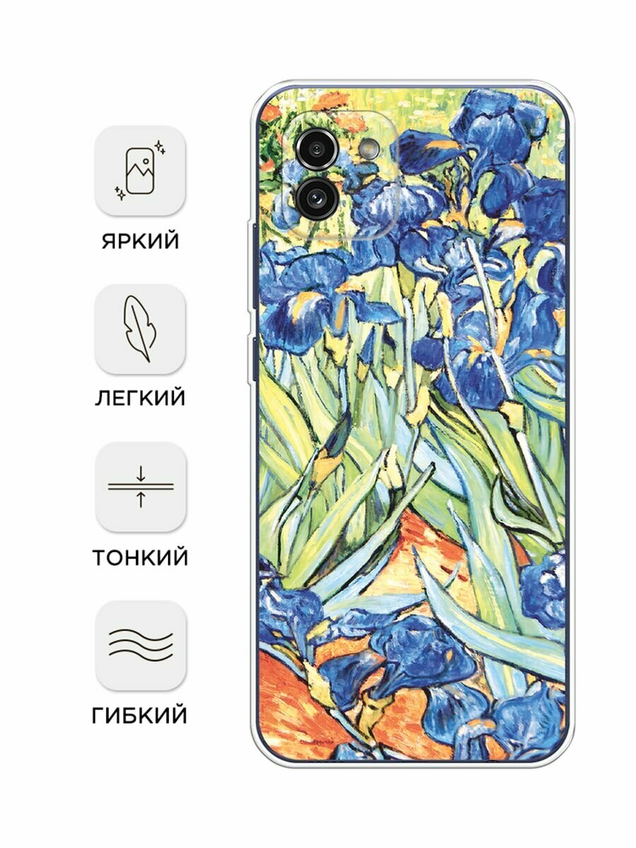 Чехол на Samsung Galaxy A03 / Самсунг Галакси А03 с принтом "Ирисы Ван Гог" — фото 1
