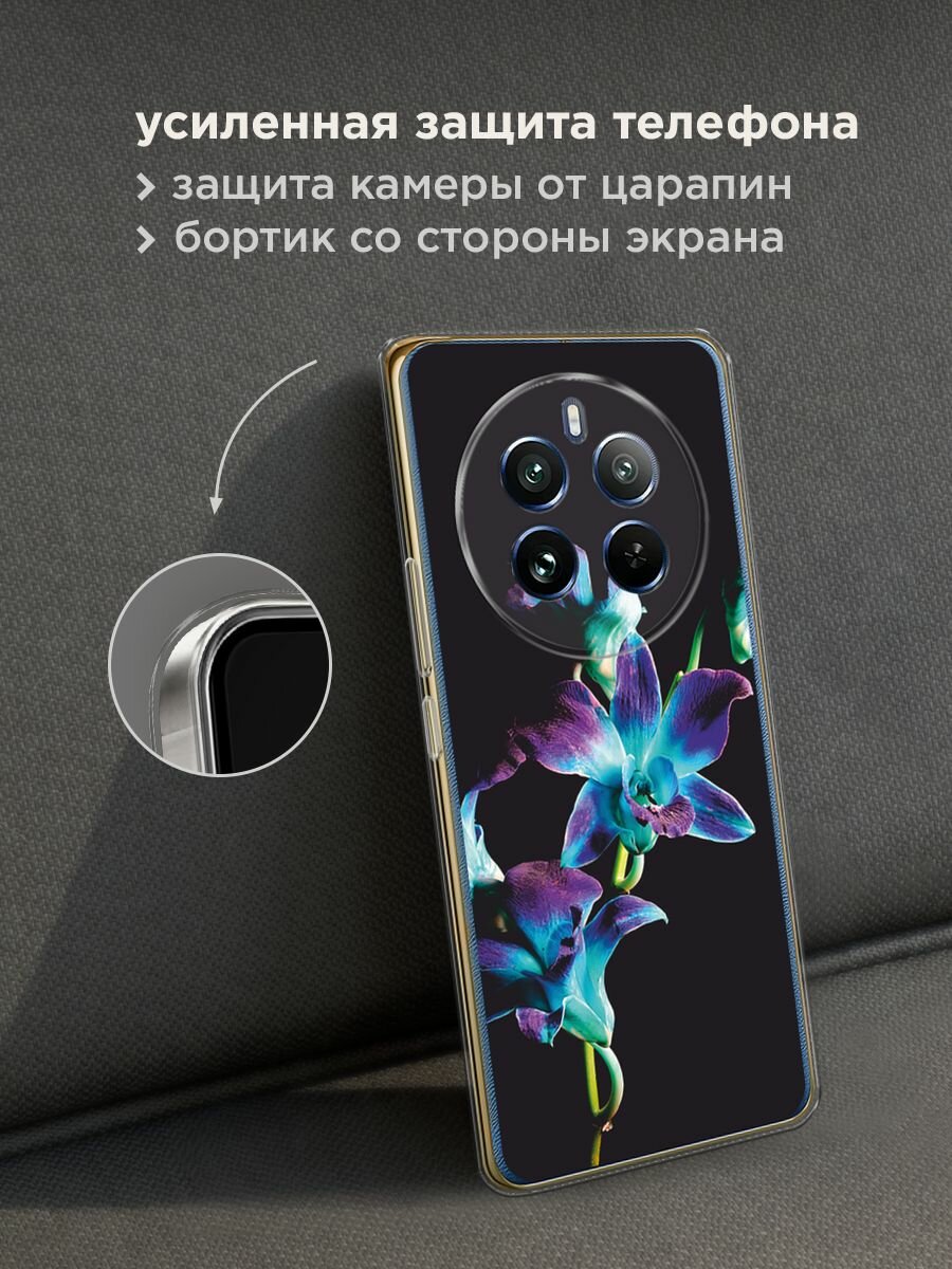 Чехол на Realme 12 Pro / Реалми 12 Про с принтом "Синий цветок на черном" — фото 1