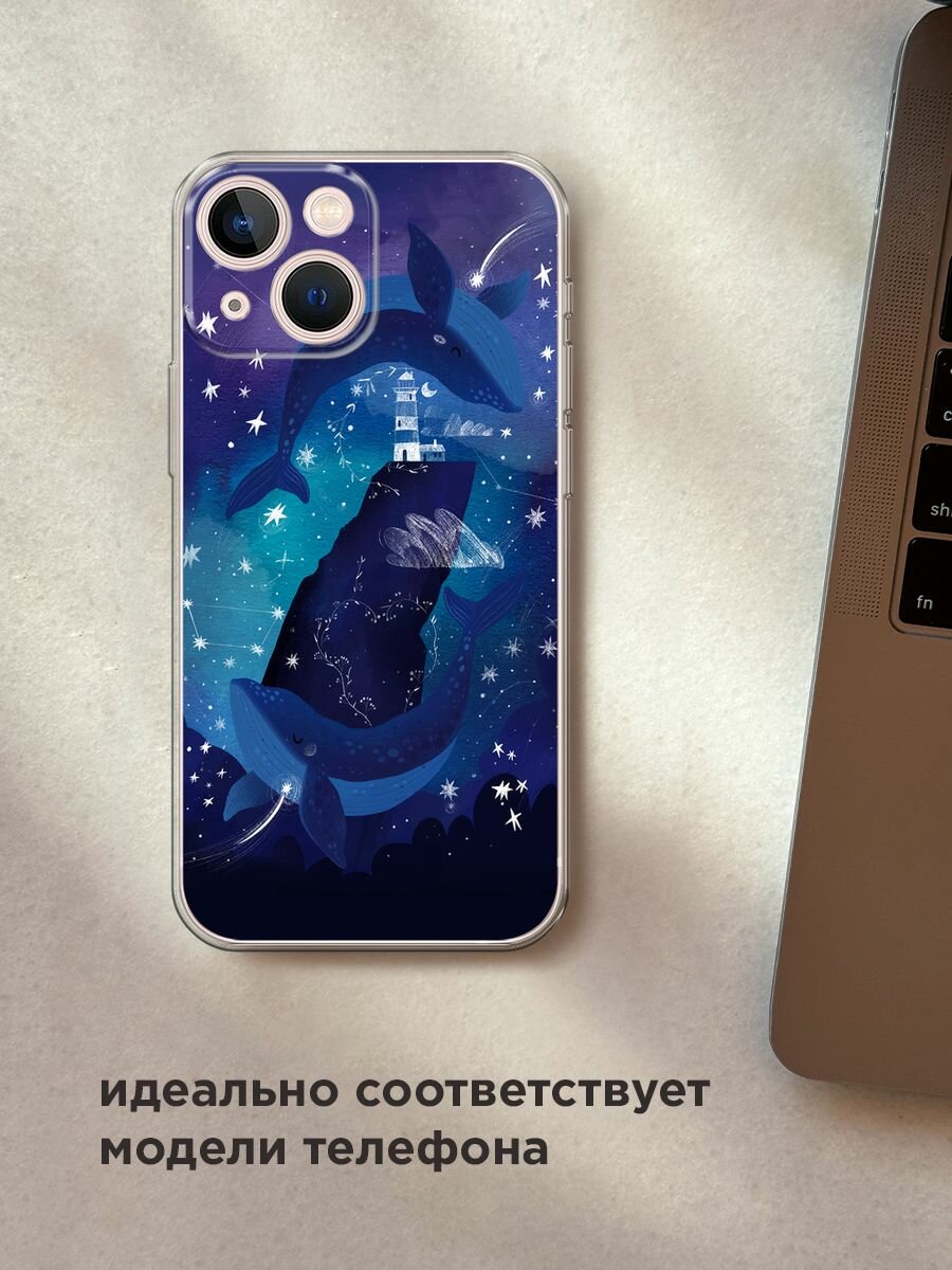 Чехол на Apple iPhone 13 mini / Айфон 13 мини с принтом "Ночные киты" — фото 1