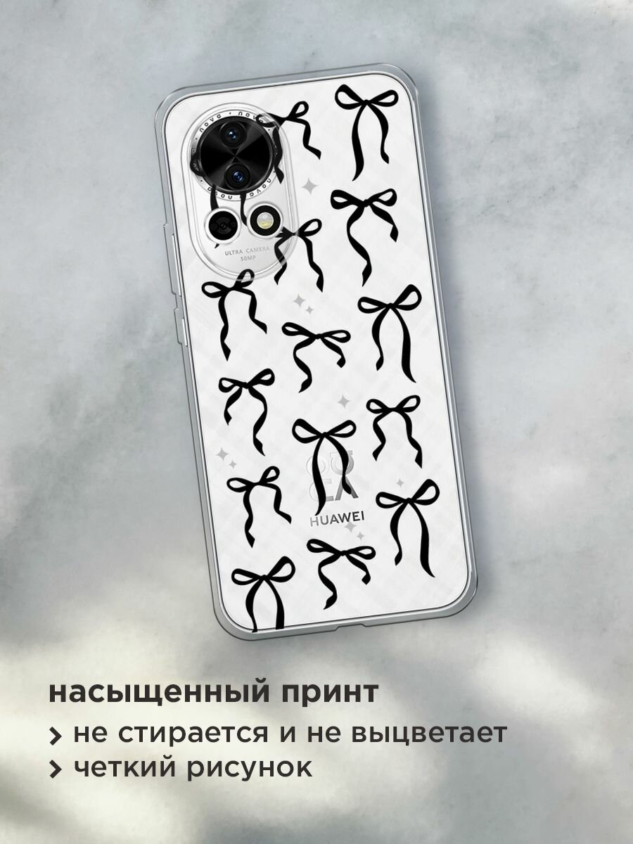 Чехол на Huawei Nova 12/Nova13 / Хуавей Нова 12/Нова 13 с принтом "Black bows", прозрачный — фото 1