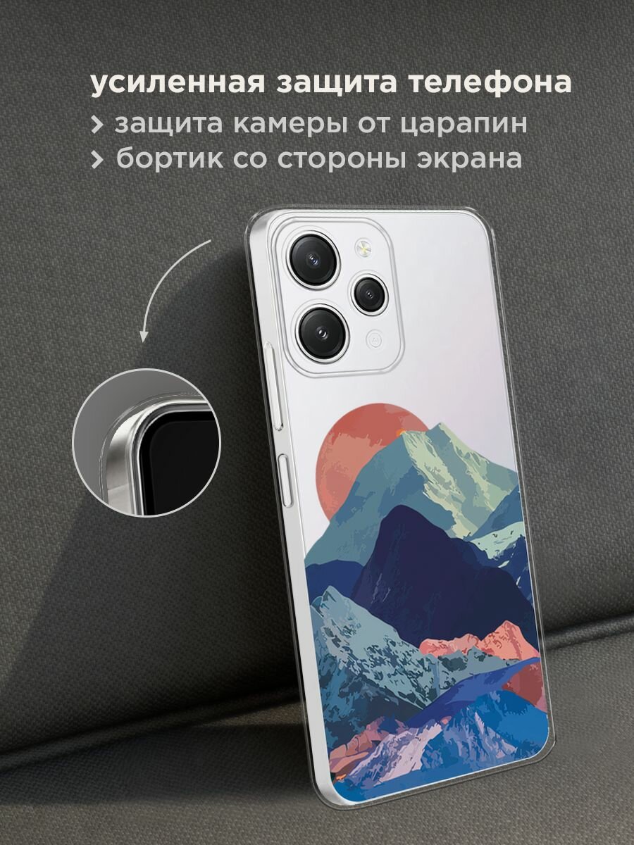 Чехол на Xiaomi Redmi 12 / Сяоми Редми 12 с принтом "Закат в снежных горах", прозрачный — фото 1