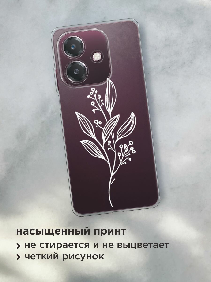 Чехол на Oppo A3/A3x / Оппо А3/A3x с принтом "Ветка с листочками и цветами", прозрачный — фото 1