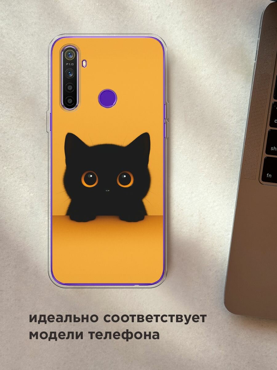 Силиконовый чехол на Realme 5 / Реалми 5 с принтом "Контрастный котик" — фото 1