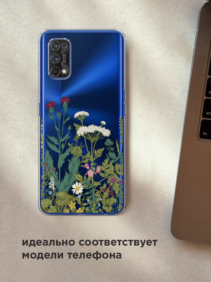 Чехол на Realme 7 Pro / Реалми 7 Про с принтом "Дикие полевые цветы", прозрачный — фото 1