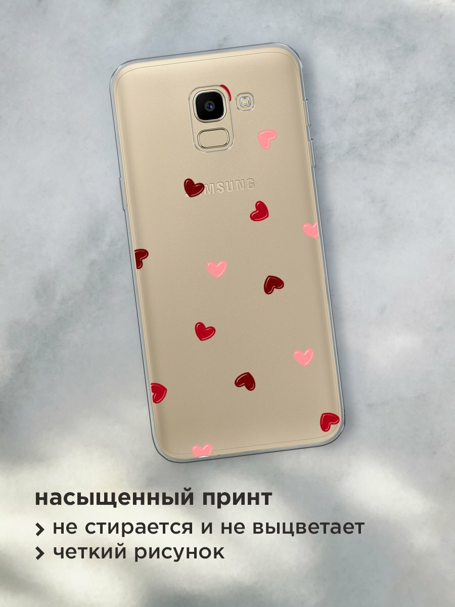 Чехол на Samsung Galaxy J6 2018 / Самсунг Галакси Джей 6 2018 с принтом "Бордовые сердечки 2" — фото 1