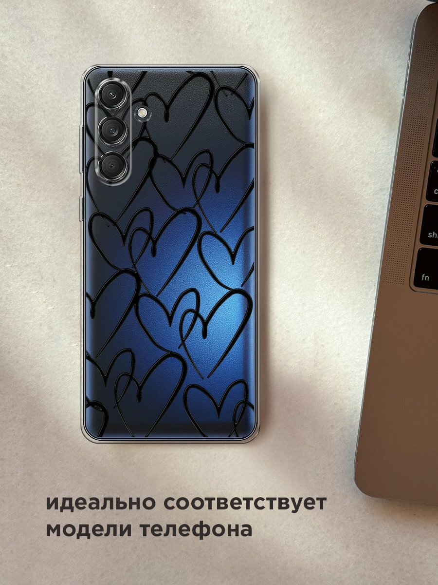 Чехол на Samsung Galaxy M55 / Самсунг M55 с принтом "Hearts doodle black 1" — фото 1