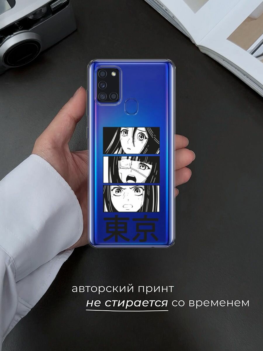 Чехол на Samsung Galaxy A21s / Самсунг Галакси A21s с принтом "Tokyo girls", прозрачный — фото 1