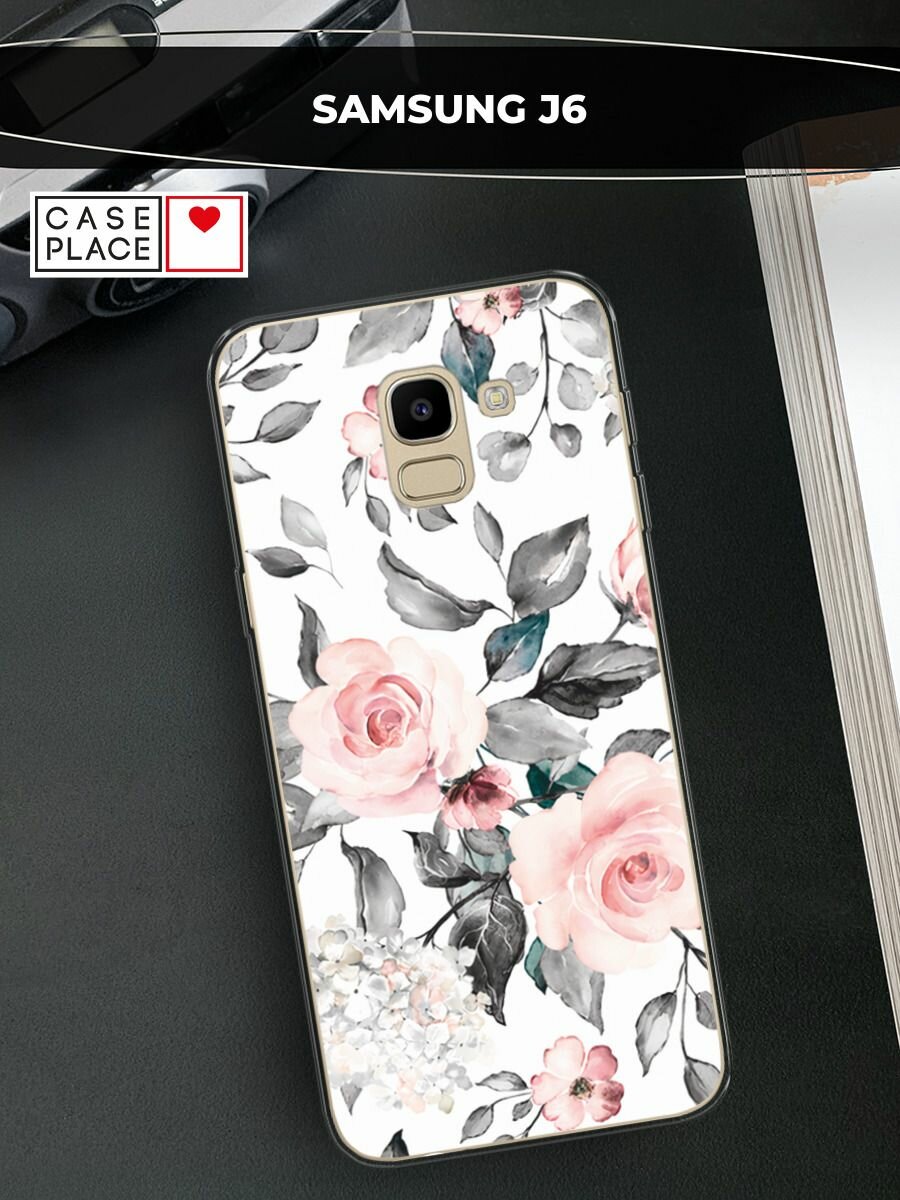 Чехол на Samsung Galaxy J6 2018 / Самсунг Галакси Джей 6 2018 с принтом "Розы на белом"