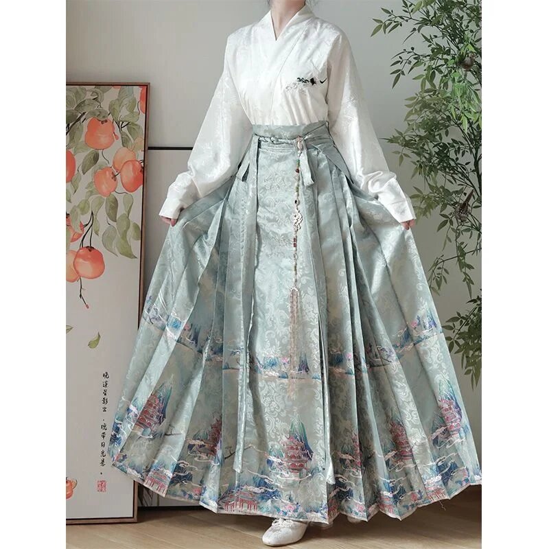 Ханьфу женский комплект "лошадиное лицо", бежевый M, Skirt 2