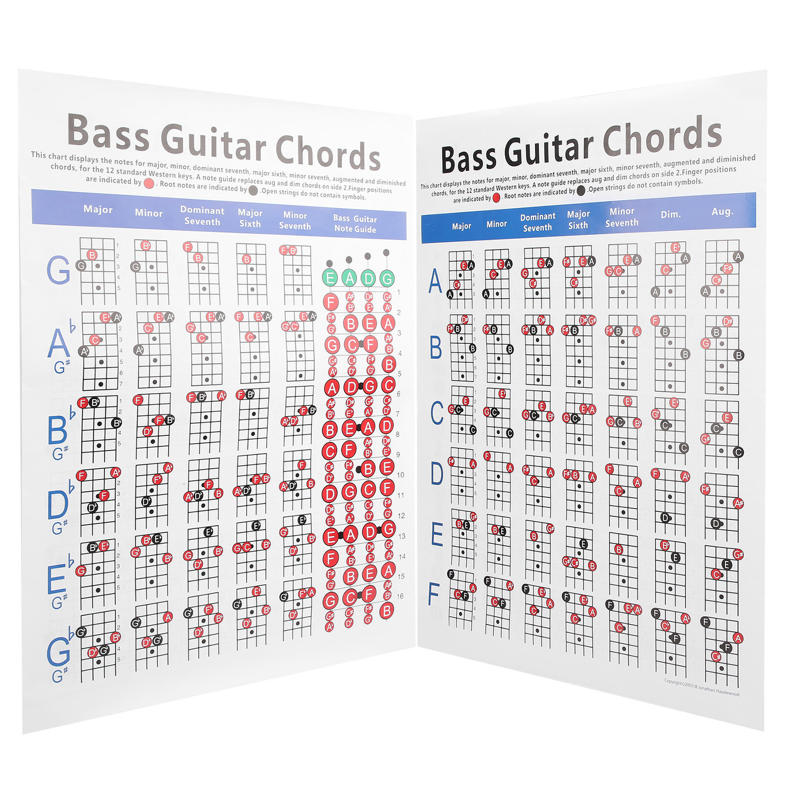 Bass Guitar Chords Chart 4 String Electric Reference Paper Exercise Tool for Beginners — фото 1