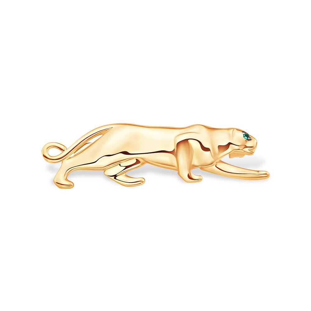 Брошь, золото, 585 проба, фианит