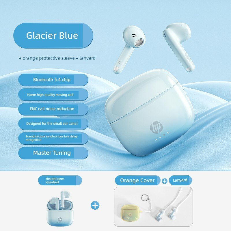 HP беспроводные наушники Bluetooth для спорта с солнечным градиентным оранжевым чехлом, ледяной синий, улучшенная модель