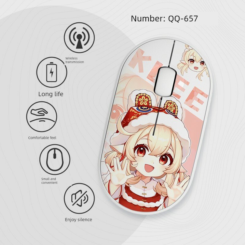 Беспроводная мышь Genshin Impact, Bluetooth, бесшумная, с зарядкой, для ноутбука, настольного компьютера, офиса, игр,