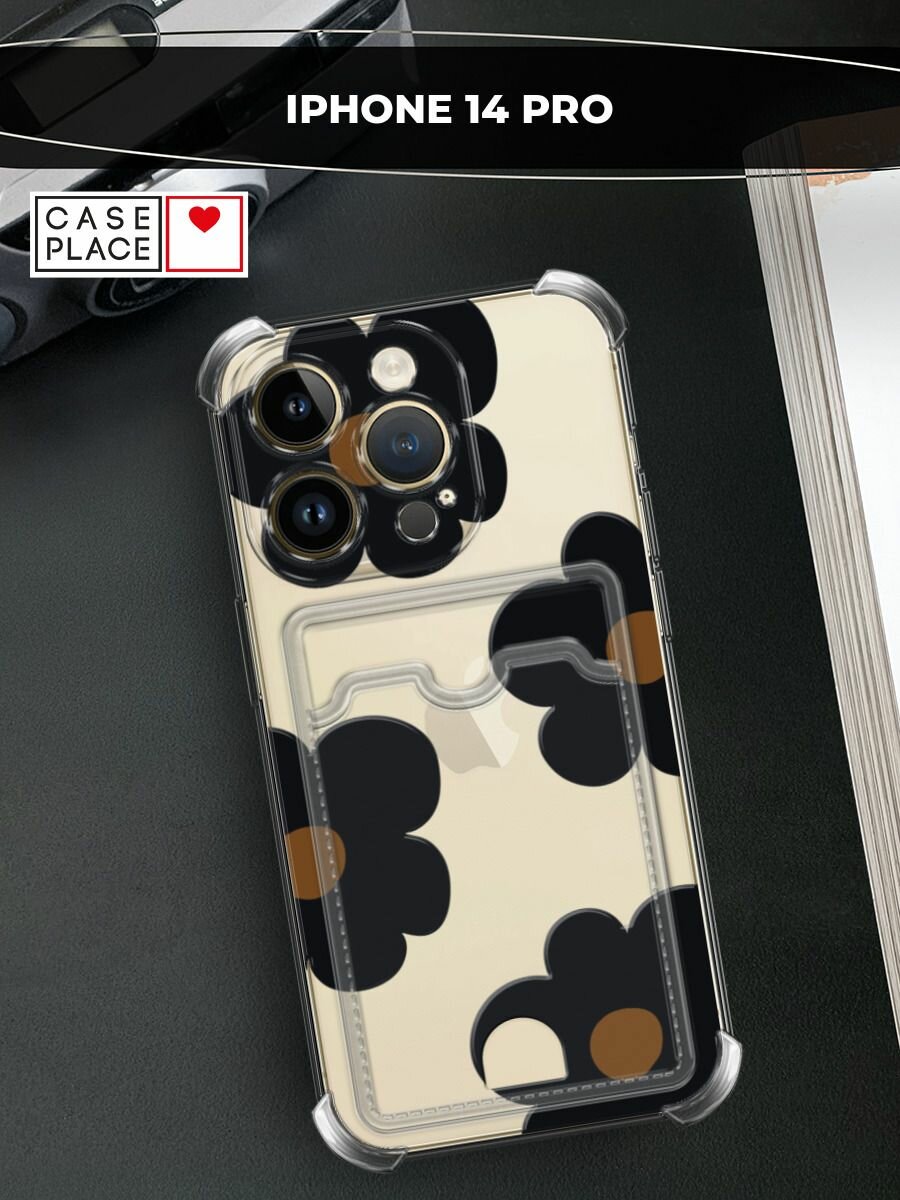 Чехол на Apple iPhone 14 Pro (Айфон 14 Про) с картой и принтом Темные цветочки