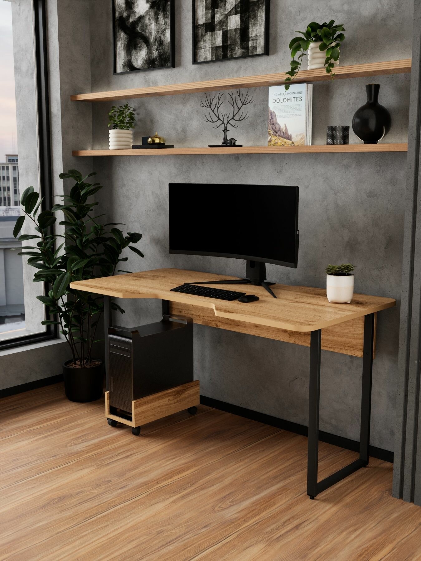 Игровой стол СтоЛофт "Дуб Вотан", компьютерный, 150x75x75 см, ЛДСП, металл