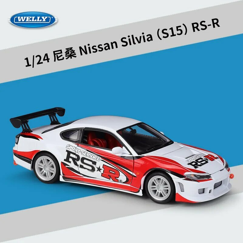 Welly 1:24 Nissan Silvia S15 RSR, модель спортивного автомобиля из сплава, литье под давлением, металлический трек, гоночный автомобиль, модель автомобиля, имитация детских игрушек, подарок, Racing red