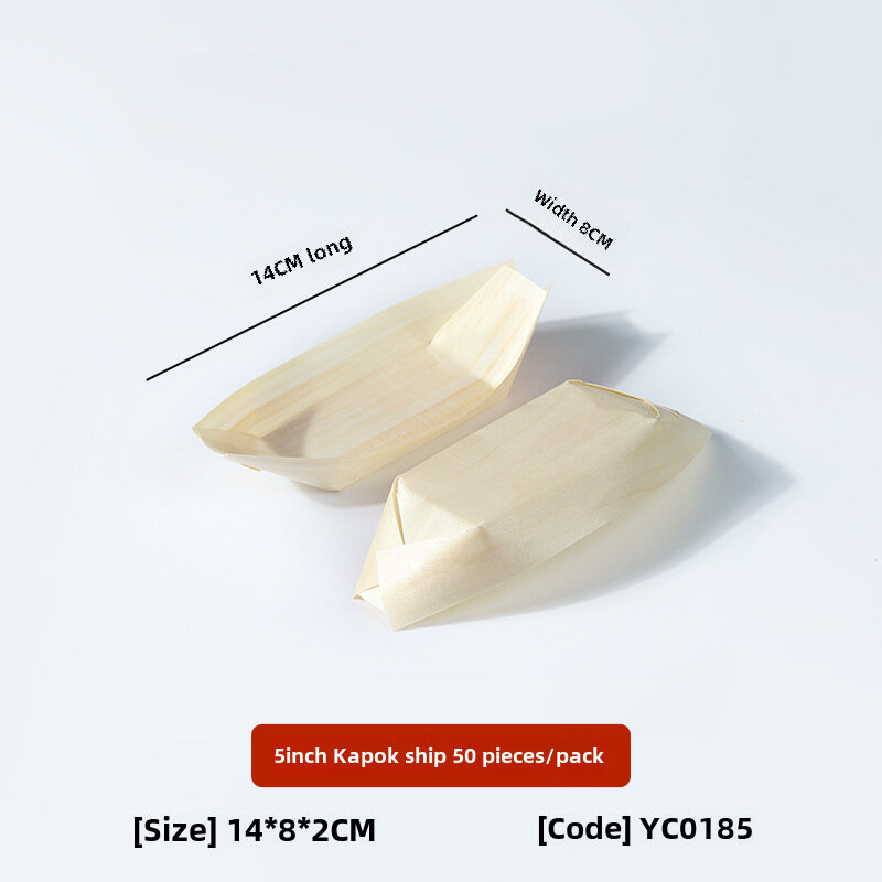Одноразовые деревянные лодочки для суши, упаковочные коробки, тарелки для закусок, миски для сашими, деревянная посуда (5-дюймовые деревянные лодочки) для трансграничной торговли
