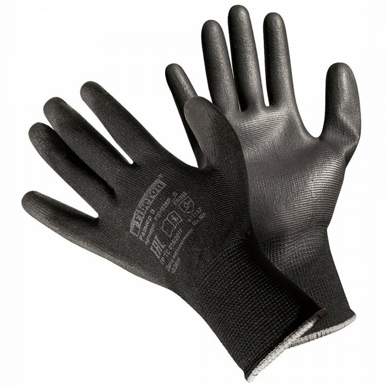 Перчатки "Для точных работ", полиэстер, полиуретановое покрытие, в индивидуальной упаковке, 9(L), чёрные, Fiberon, PSV036P. Количество в наборе 5 шт.