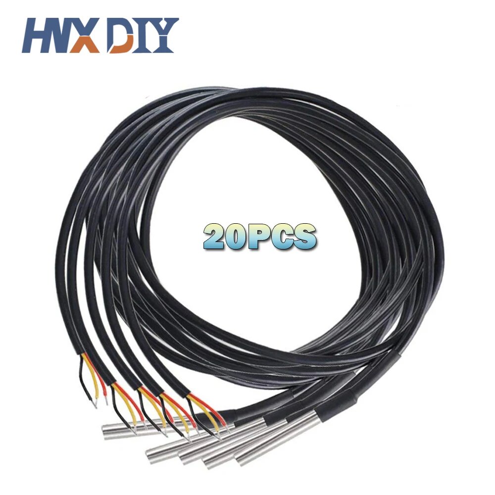 Датчик температуры DS18b20, водонепроницаемый датчик температуры из посылка стали, 5/10/100/200 см, 1/2/3 м, 300 шт.