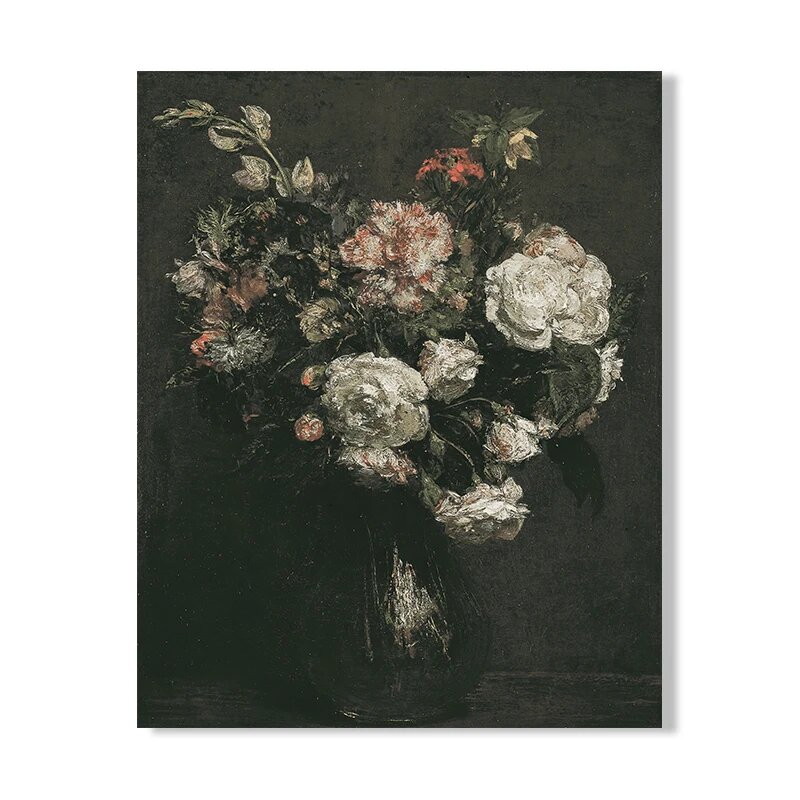 Букет цветов в вазе, печать на холсте, 21x30 см, черный, 3PB20961