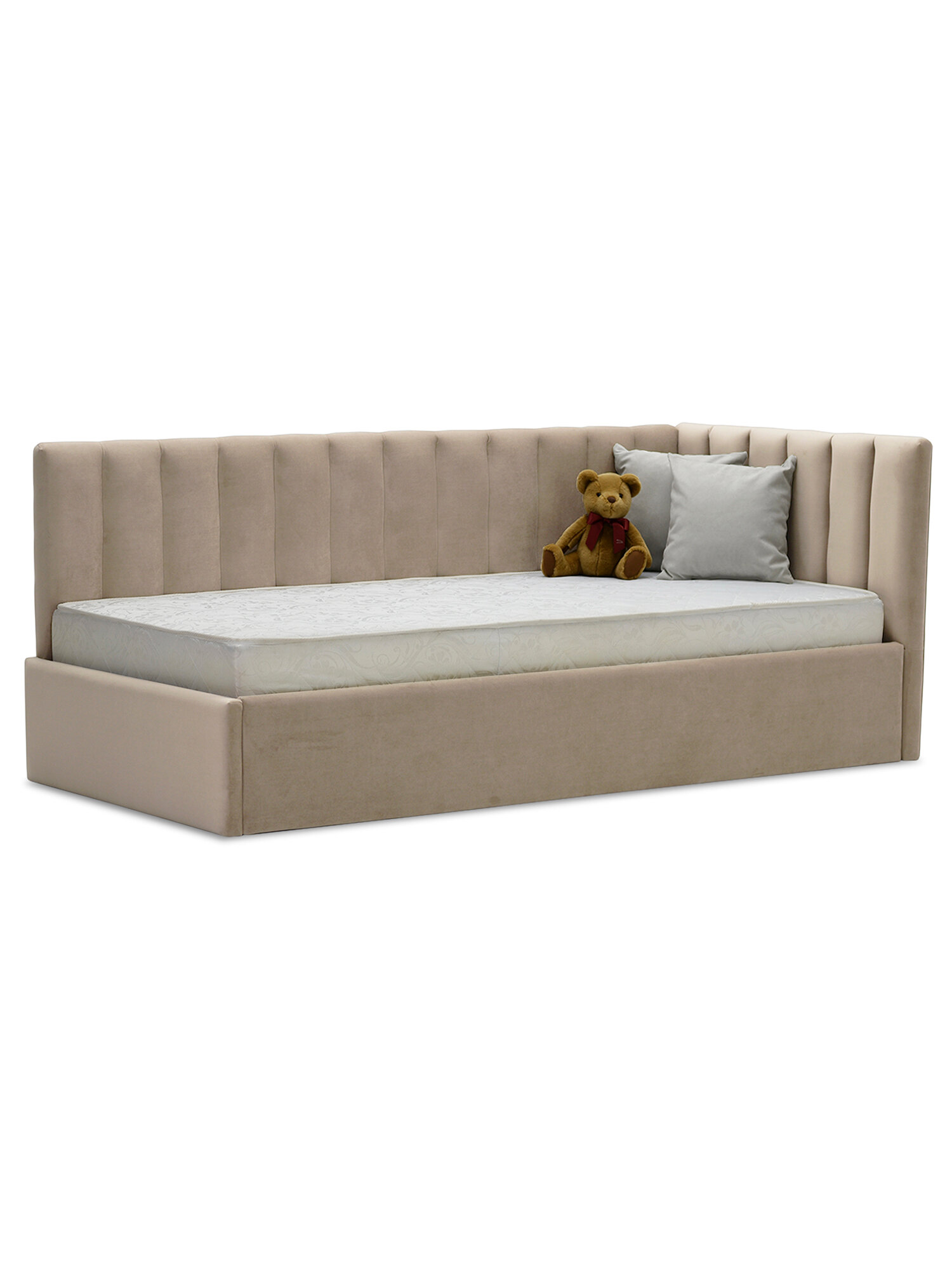 Односпальная кровать Эспо 90х200, с подъемным механизмом, велюр бежевый