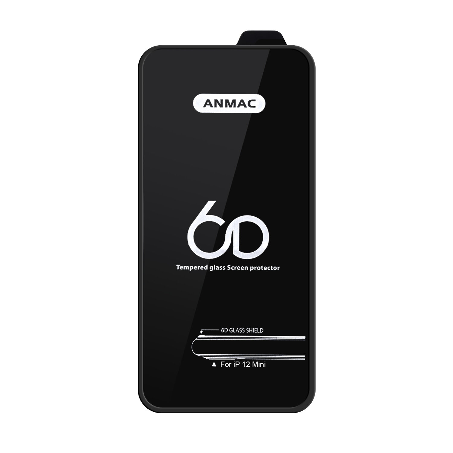 Защитное стекло iPh 12 Mini Anmac 6D Black без упаковки Арт.1137159 (10 шт./уп.)