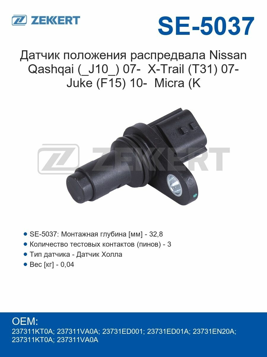Zekkert Датчик положения распредвала Nissan Qashqai (_J10_) 07- X-Trail (T31) 07- Juke (F15) 10- Micra (K