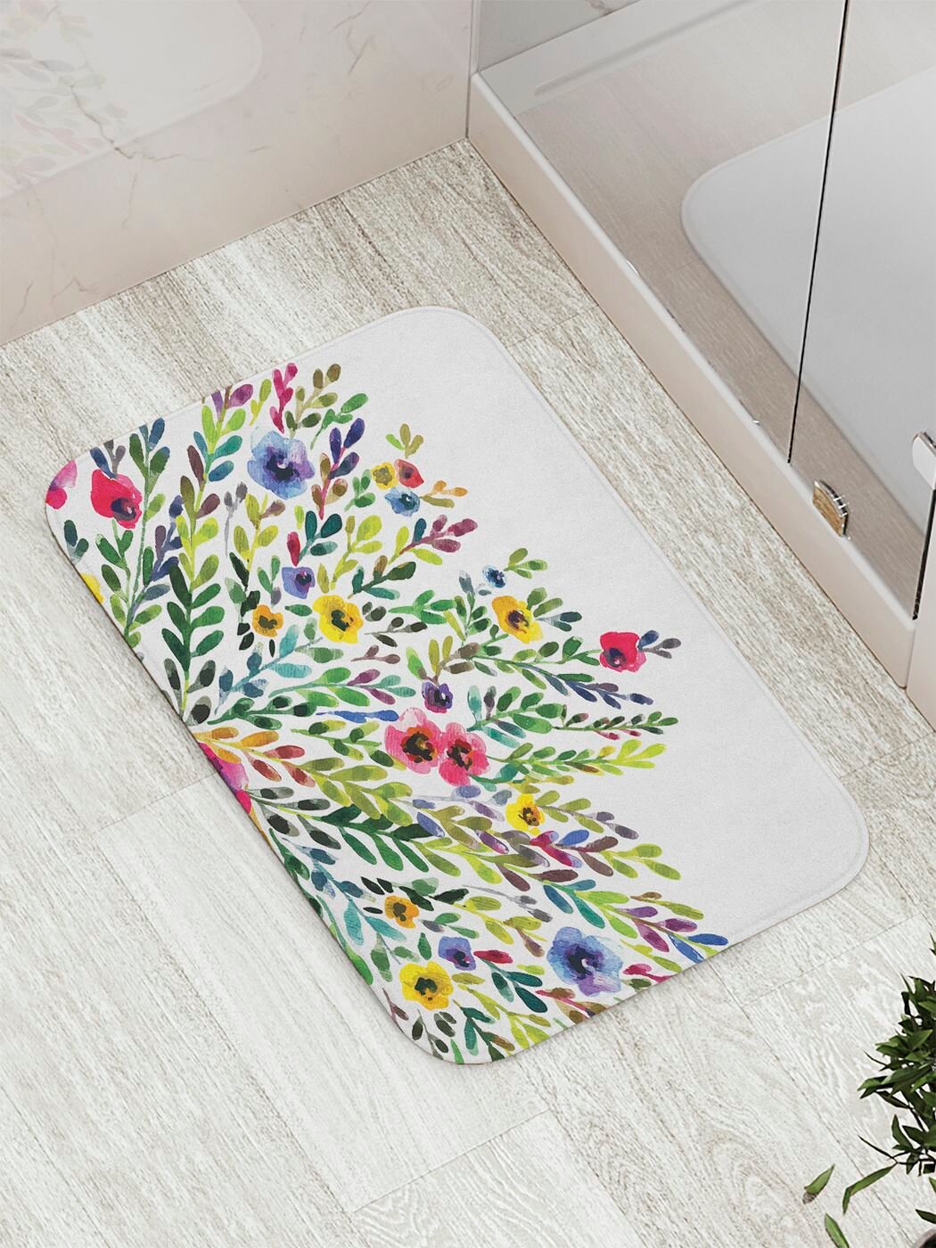 Коврик для ванной комнаты, туалета "Цветочная акварель" противоскользящий, 52х77 см, JoyArty