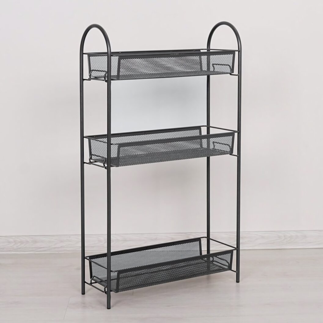 Этажерка металлическая "ладья 13", 3 яруса, сталь, цвет графит, узкая, для прихожей