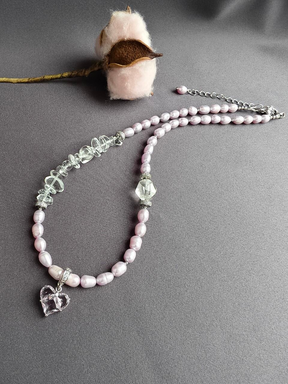 Колье Камни Елены, жемчуг культивированный, горный хрусталь