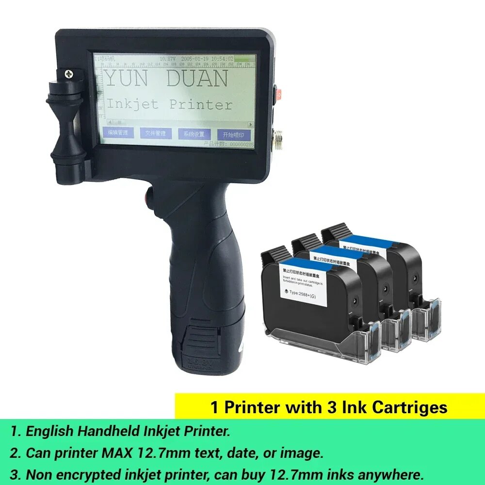 Ручной струйный принтер YUN DUAN UK Plug, 1 Printer 3 Inks