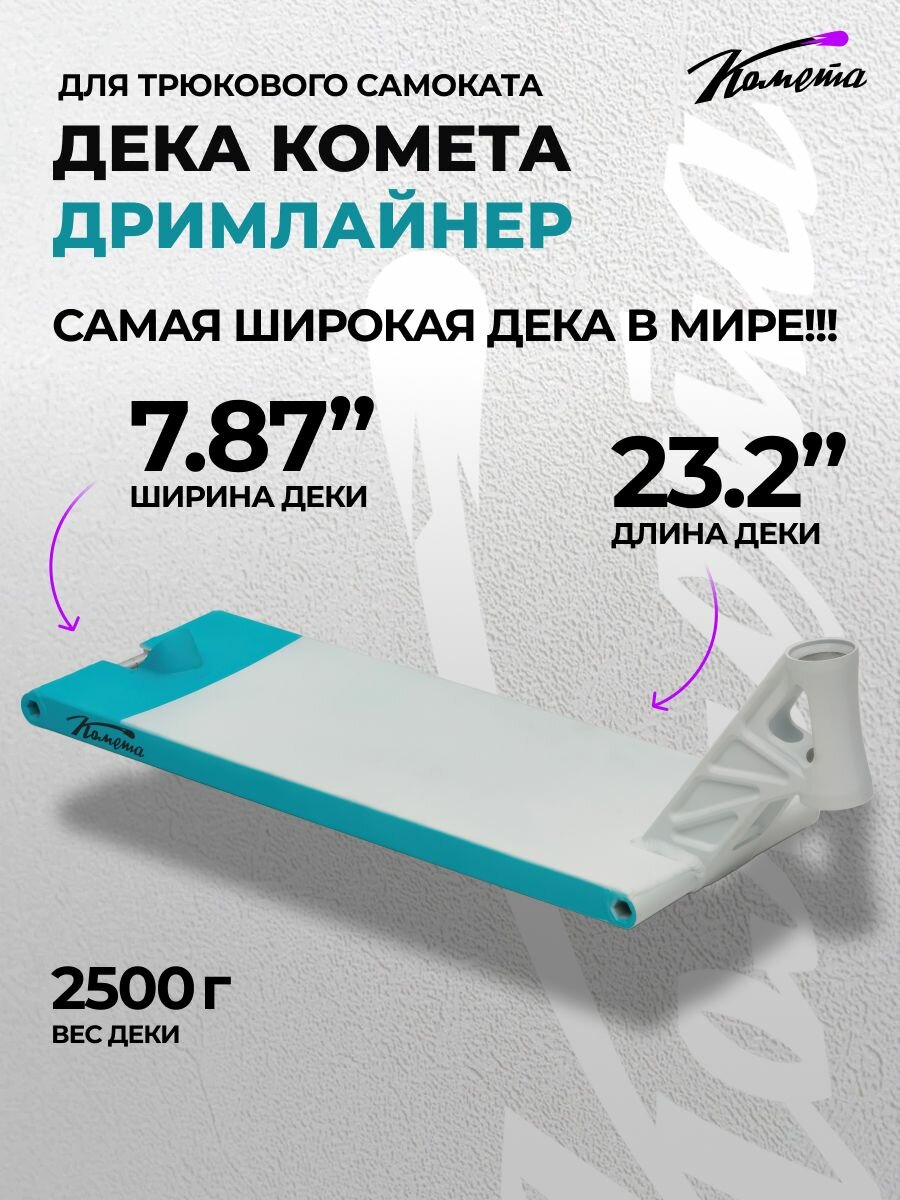Дека для трюкового самоката Комета Дримлайнер / 595 / 7.87 x 23.2 / Белый